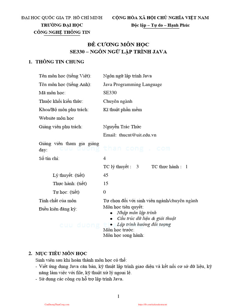 Lap-Trinh-Java - Nguyen-Trac-Thuc - De-Cuong-Mon-Hoc - (Cuuduongthancong - Com) | PDF
