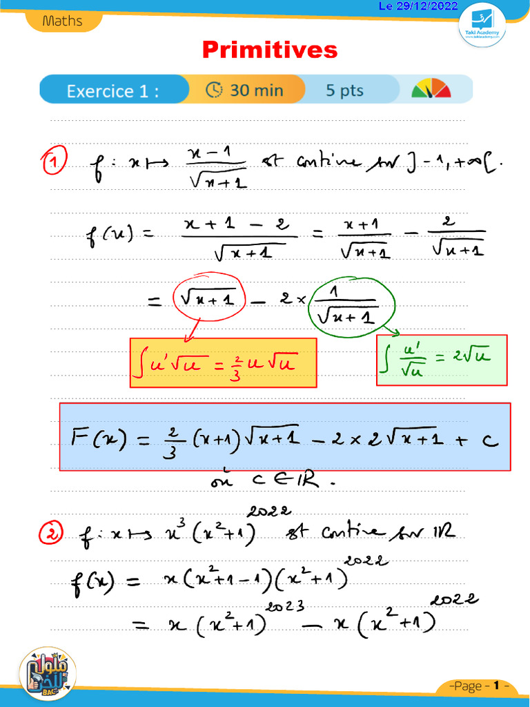 63aeee4aa5bff Corrigé Séance-(Primitives) | PDF