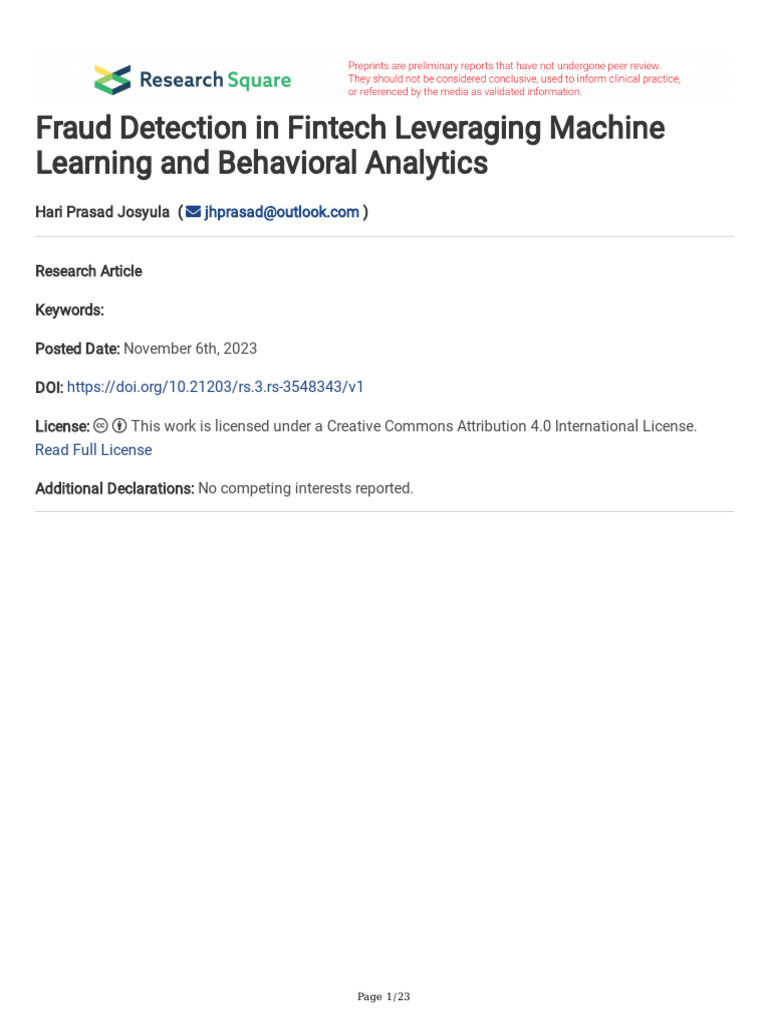 Fraud Detection in Fintech Leveraging Machine Lear | PDF | Machine Learning | Analytics