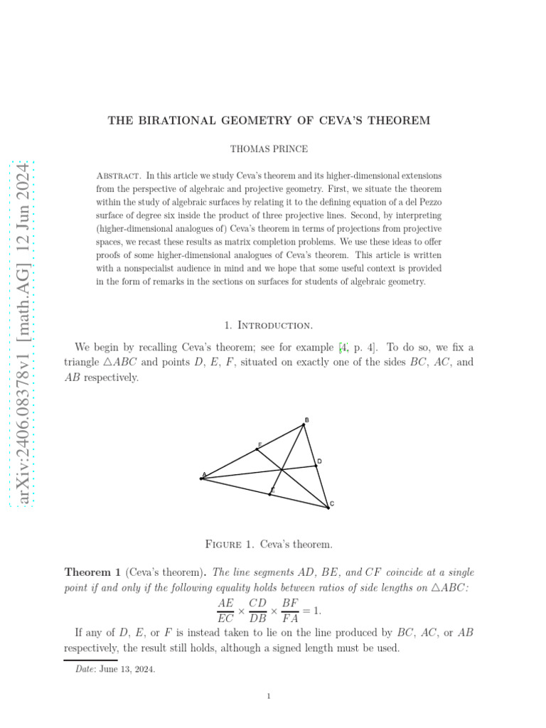 Ceva's Theorem in Algebraic Geometry | PDF | Matrix (Mathematics ...
