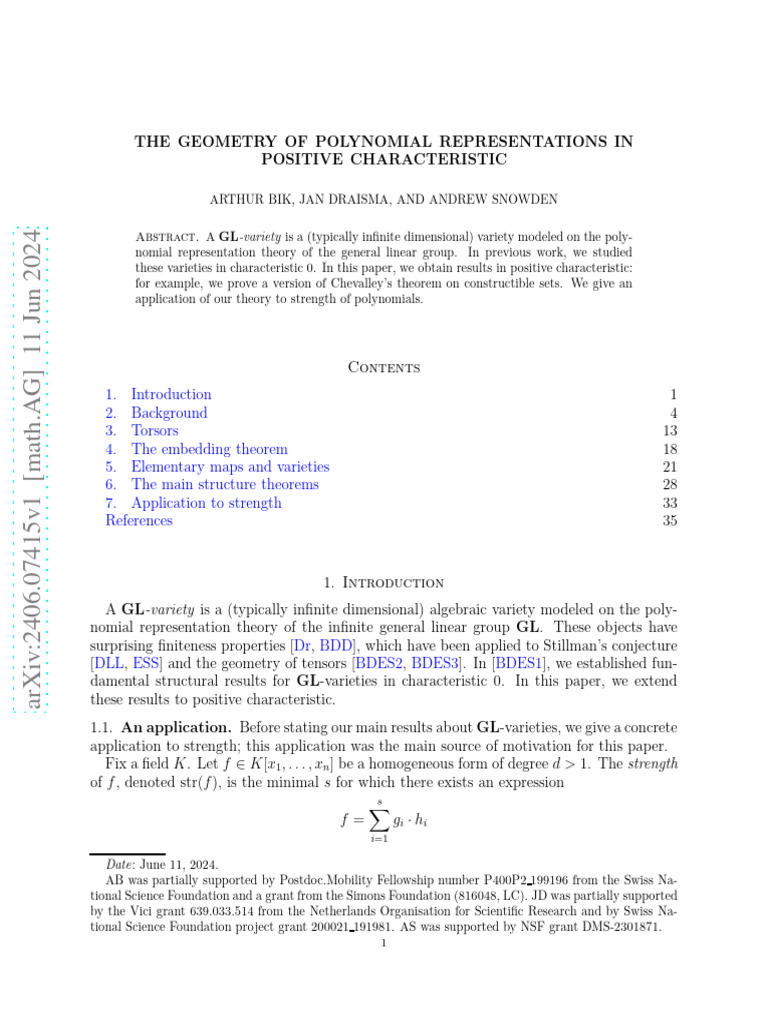The Geometry of Polynomial Representations in Positive Characteristic ...