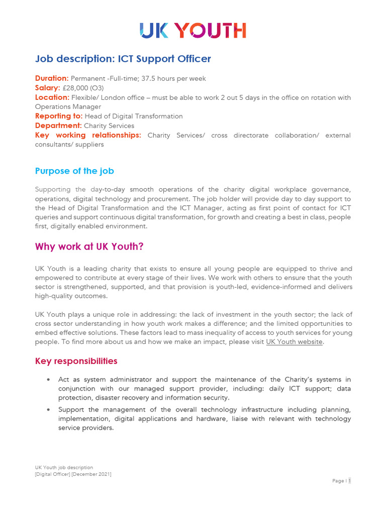 ICT Support Officer JD | Download Free PDF | Information And ...