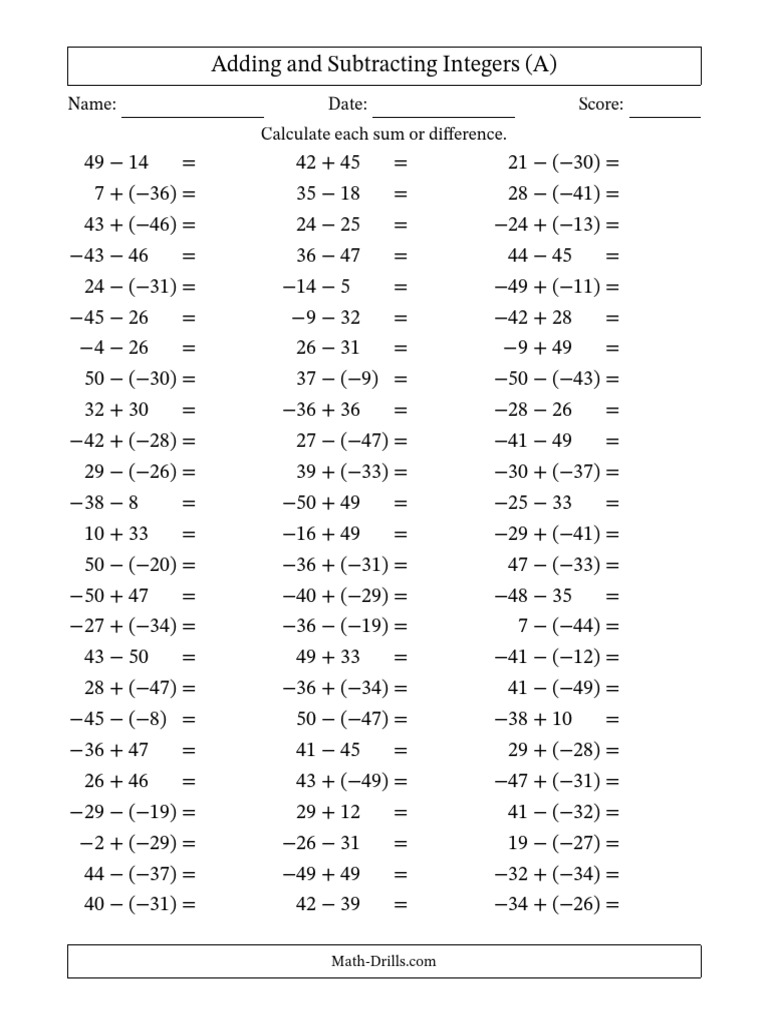 Negative Integers | PDF | Subtraction | Discrete Mathematics
