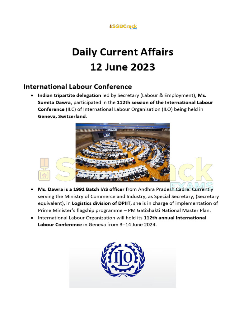 Current Affairs 12 June 2024 | PDF | International Labour Organization ...