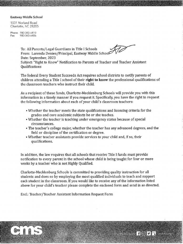 2023-24 Parent Right To Know Letter | PDF