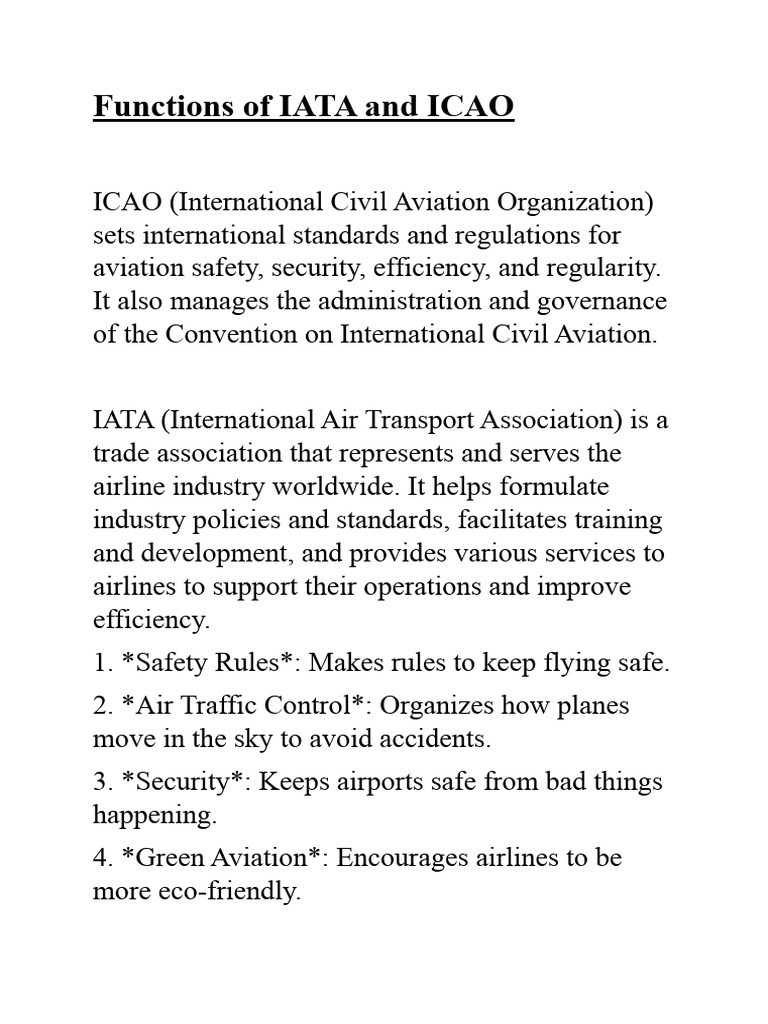 Functions of IATA and ICAO | PDF | Airlines | Aviation