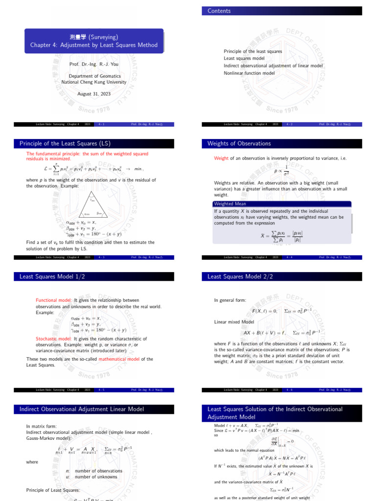 Survey - 4 - Adjustment 2023 | PDF | Least Squares | Matrix (Mathematics)