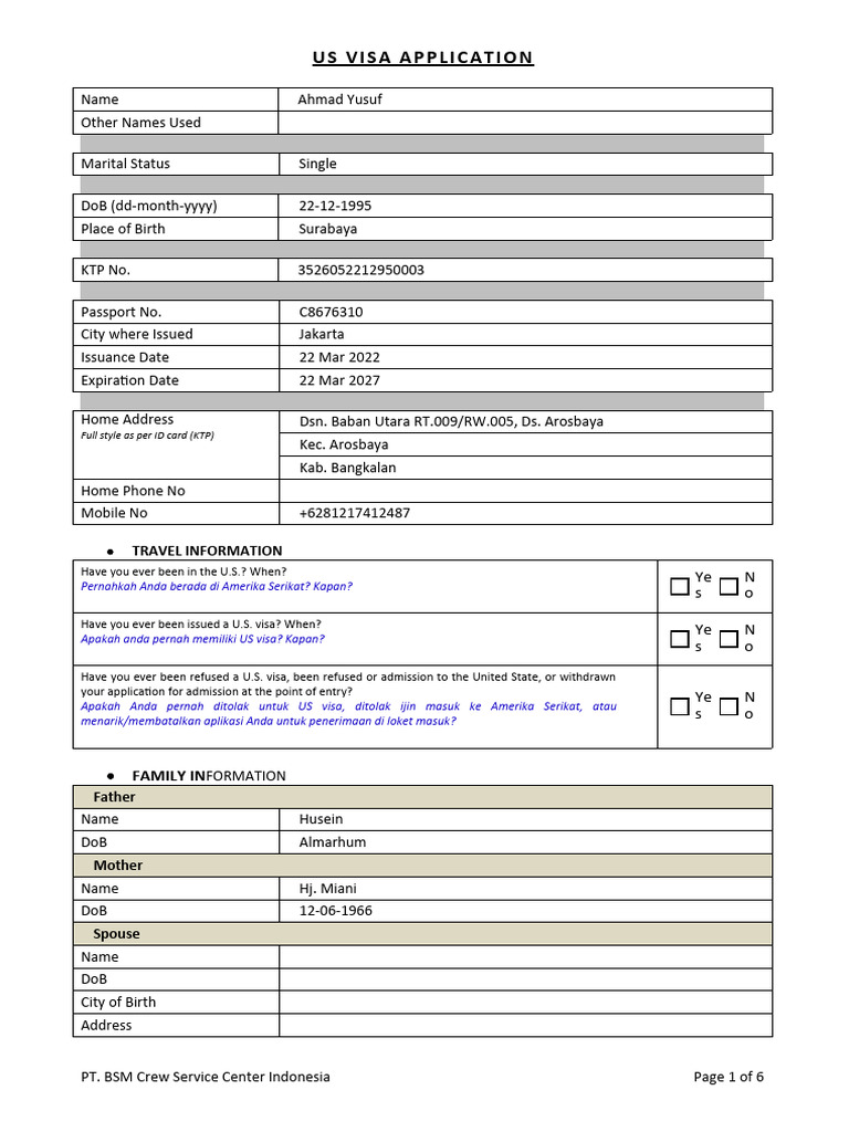 Us Visa Application_rev03052012 Ahmad Yusuf | PDF
