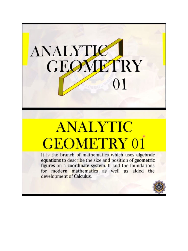 2 Analytic Geometery - Definitions To Conic Sections | PDF