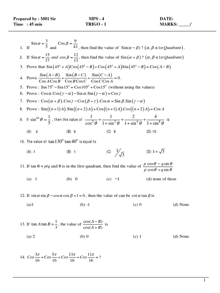Trignometry Jee Problems On Addition Property | PDF | Trigonometric ...