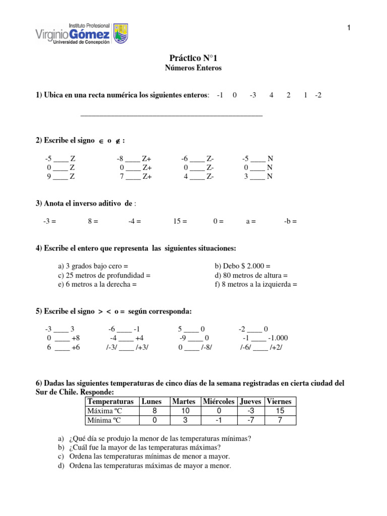 Practico 1 - Numeros Enteros | PDF | Entero | Álgebra
