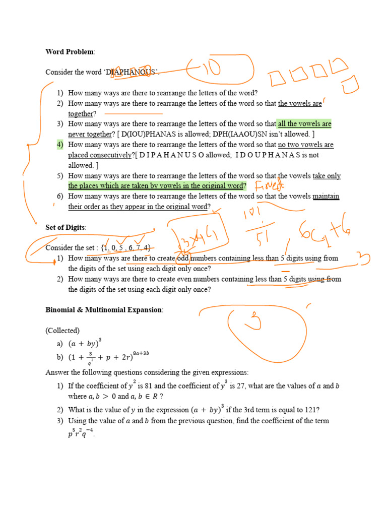 SHF-Counting Techniques Problems (1) | Download Free PDF | Equations ...