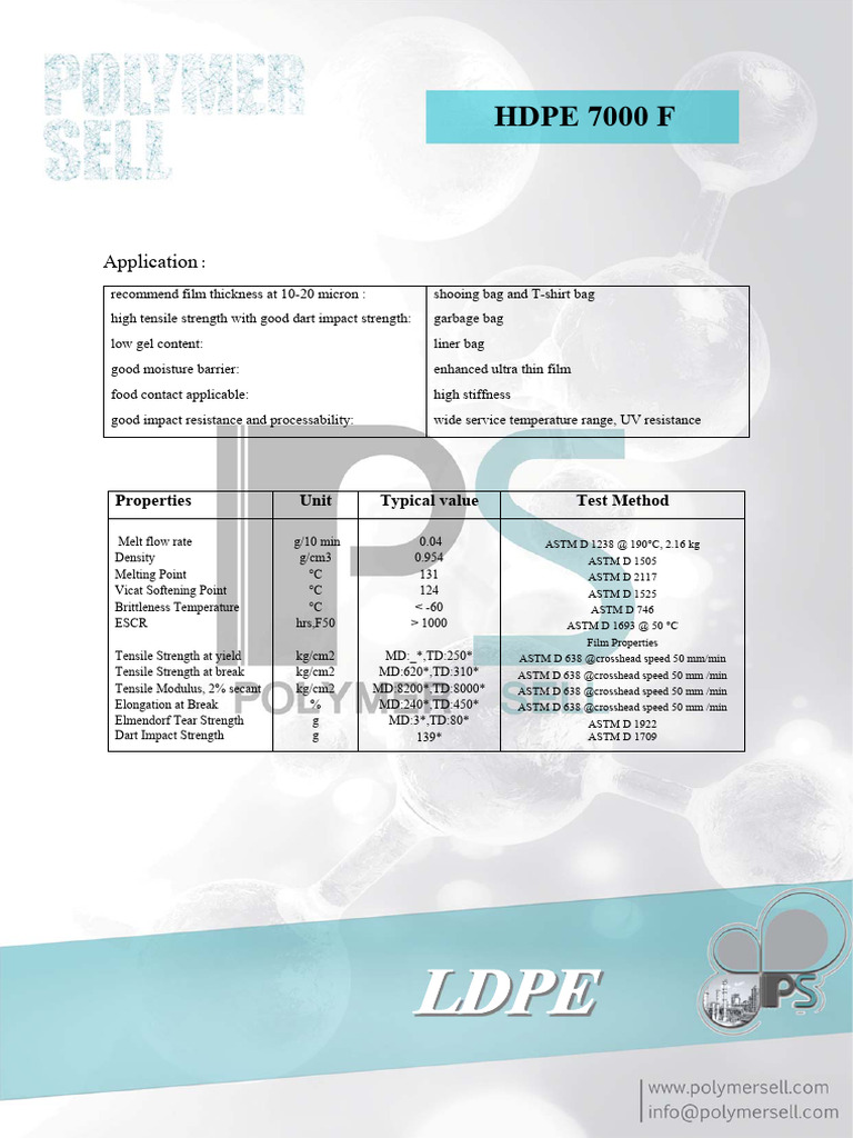HDPE 7000 F: Application | PDF