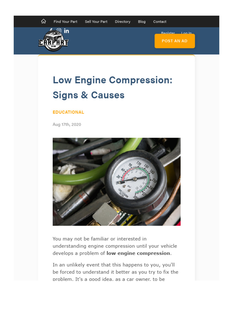 Car Part - Low Engine Compression - Signs & Causes | PDF | Internal ...