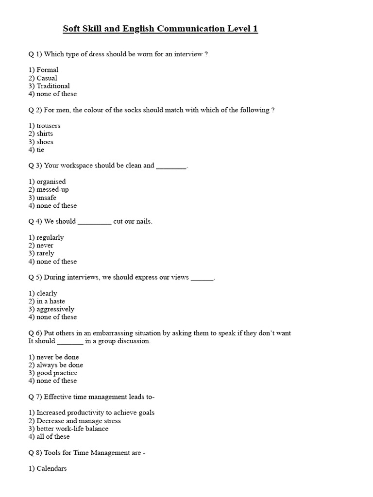 Soft Skills & English Communication Quiz | PDF | Career & Growth