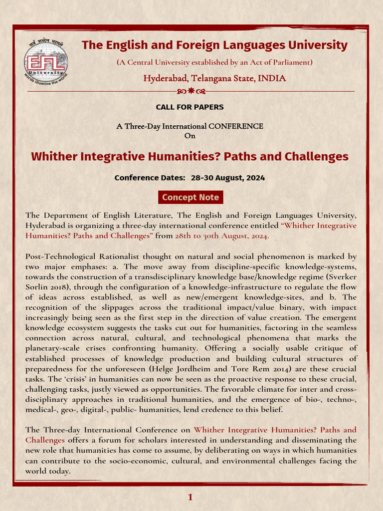 Call For Papers - IHC - EFLU - 2024 | PDF | Posthuman | Narrative