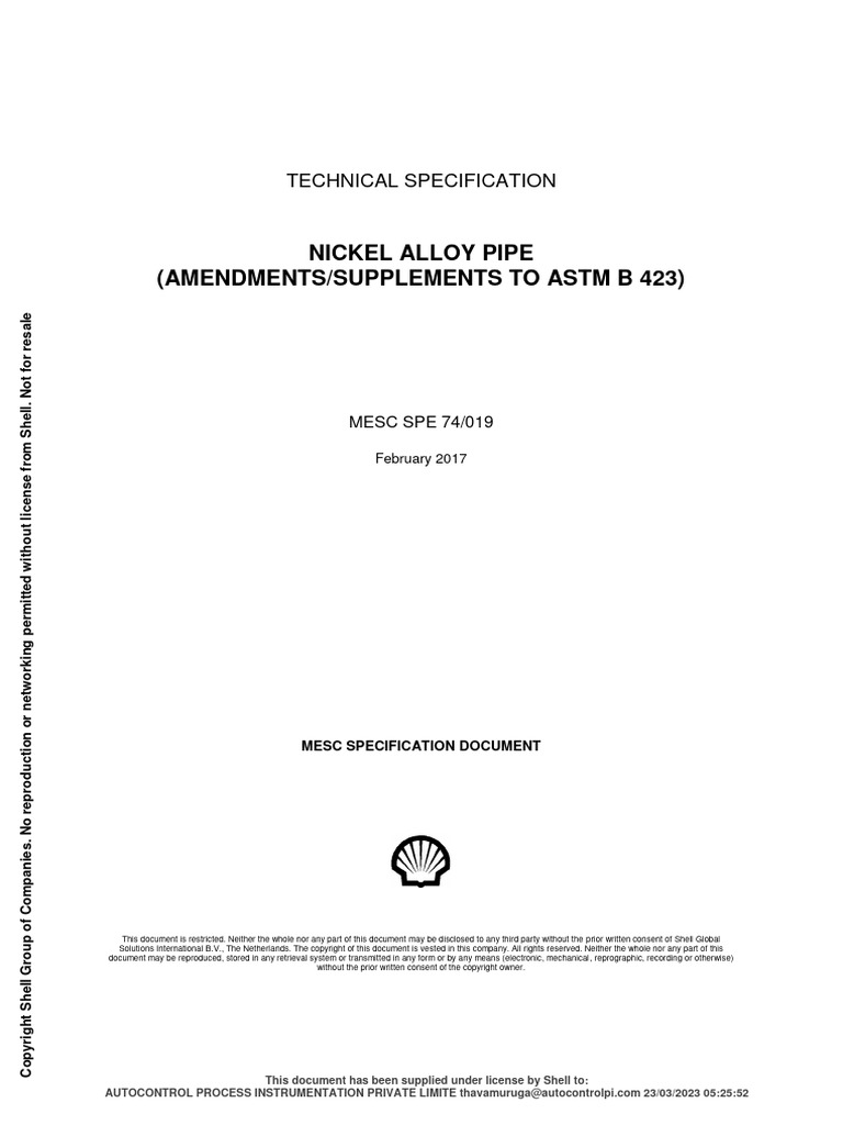 Mesc Spe 74-019 | PDF | Specification (Technical Standard) | Pipe (Fluid Conveyance)