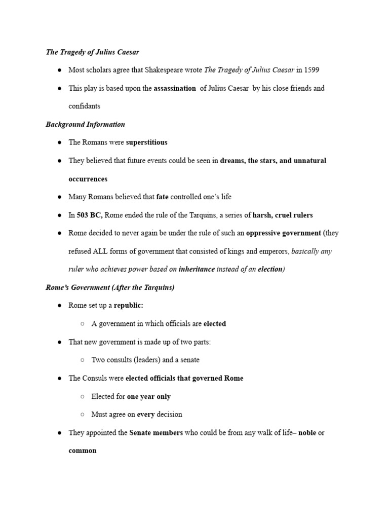 Notes Julius Caesar | PDF | Mark Antony | Julius Caesar