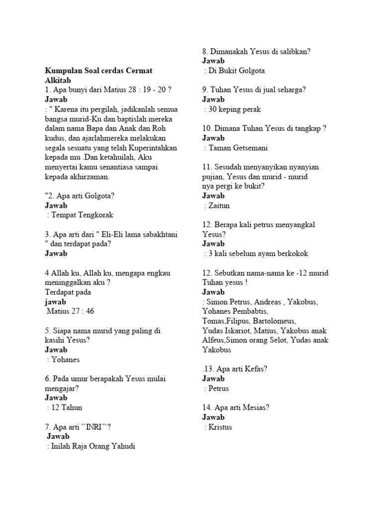 Kumpulan Soal Cerdas Cermat Alkitab | PDF