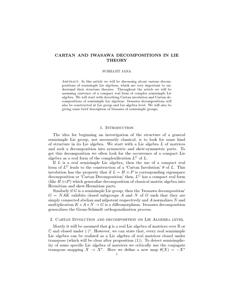Cartan Iwasawa | PDF | Lie Algebra | Lie Groups