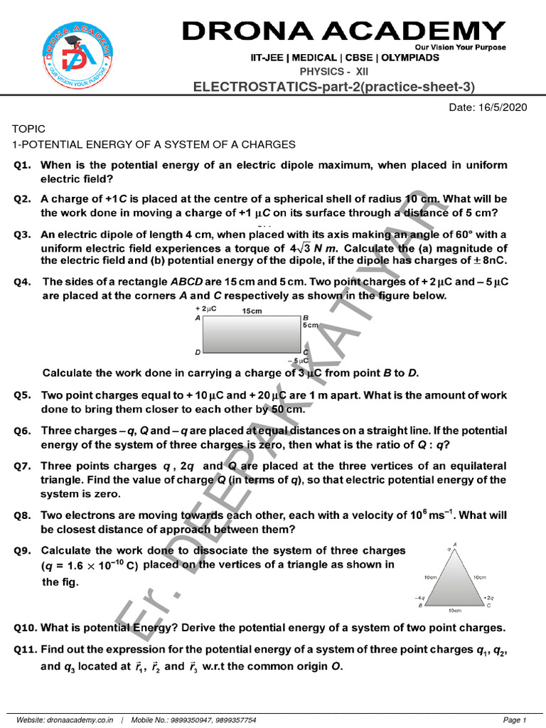 ELECTROSTATICS Part 2 (Practice Sheet 3) | PDF