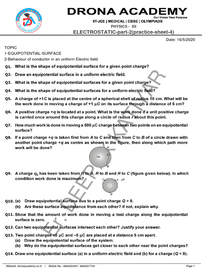 ELECTROSTATIC Part 2 (Practice Sheet 4) | PDF