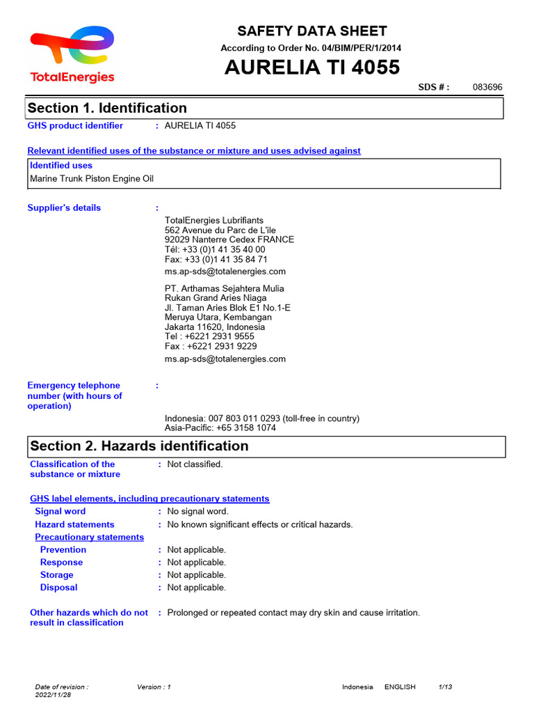 AURELIA TI 4055 - 083696 - Indonesia - English - 20221128 | PDF | Toxicity | Waste