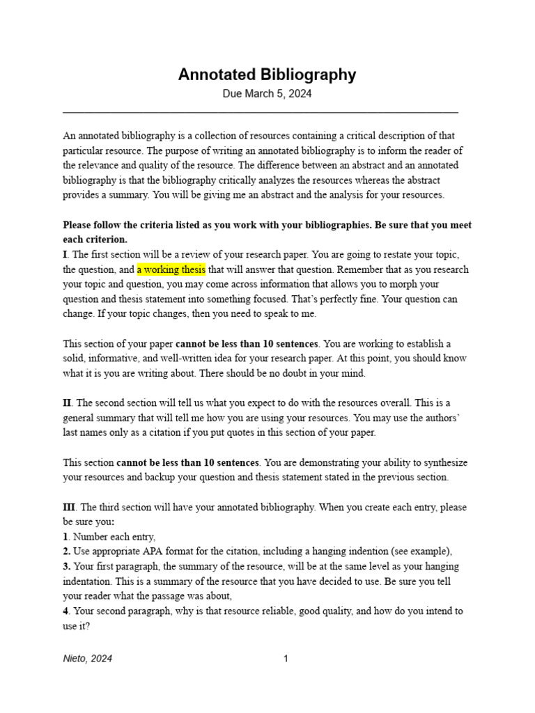 Annotated Bibliography Guidelines | PDF | Bibliography | Citation