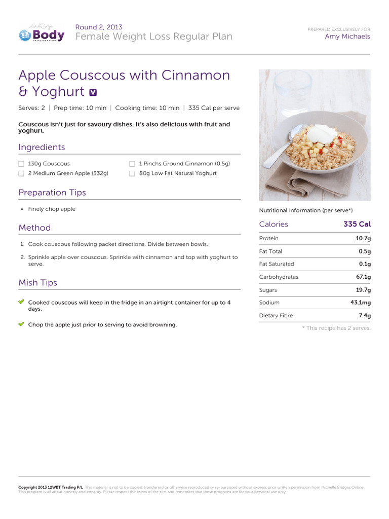 Michelle Bridge Recipe 5 | PDF | Cooking | Calorie