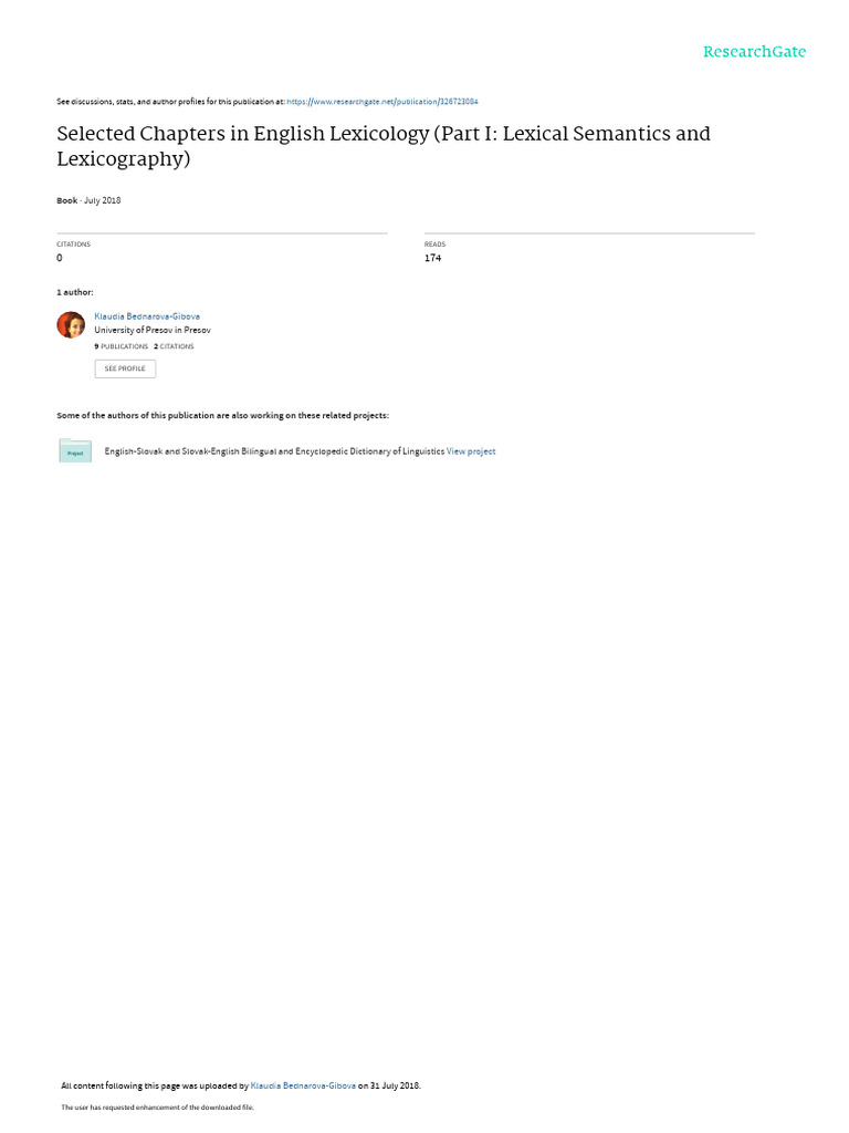 OBALKA SelectedChaptersinEnglishLexicology | PDF | Lexicography | Lexicology