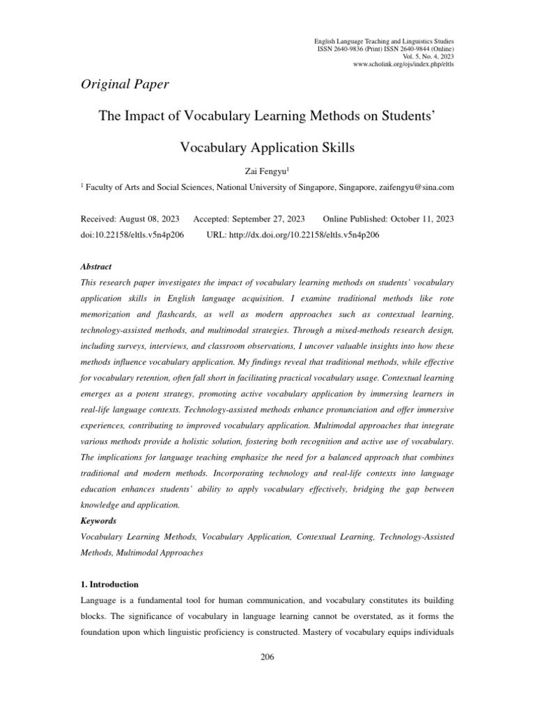 The Impact of Vocabulary Learning Methods On Stude | PDF | Vocabulary ...