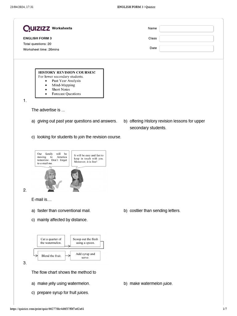 English Form 3 - Quizizz | PDF | Online Shopping | Marketing
