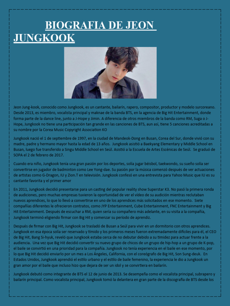 Biografia de Jeon Jungkook | Descargar gratis PDF | Música pop ...