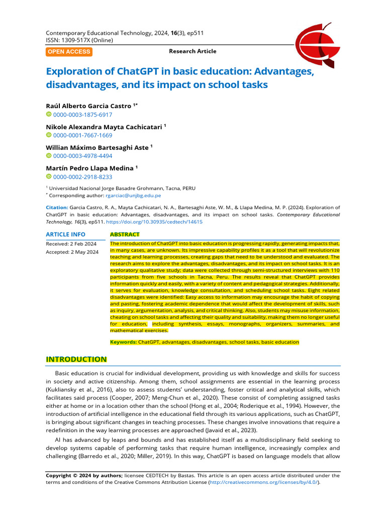 Exploration of Chatgpt in Basic Education Advantages Disadvantages and Its Impact On School ...