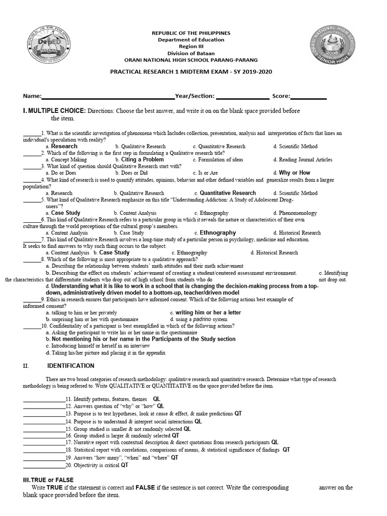 Pdfcoffee.com Practical Research 1 Midterm Exam 2020 With Answersdocx ... Pdfcoffee.com Practical Research 1 Midterm Exam 2020 With Answersdocx ...