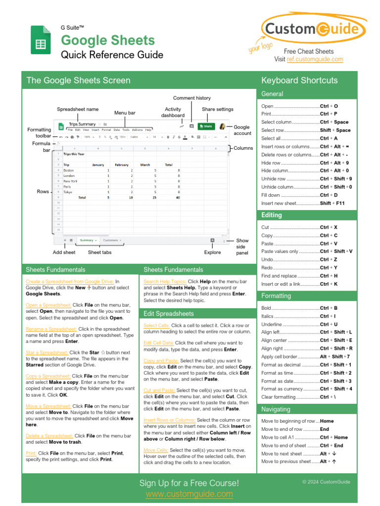 google-sheets-quick-reference | Download Free PDF | Spreadsheet | Function (Mathematics)