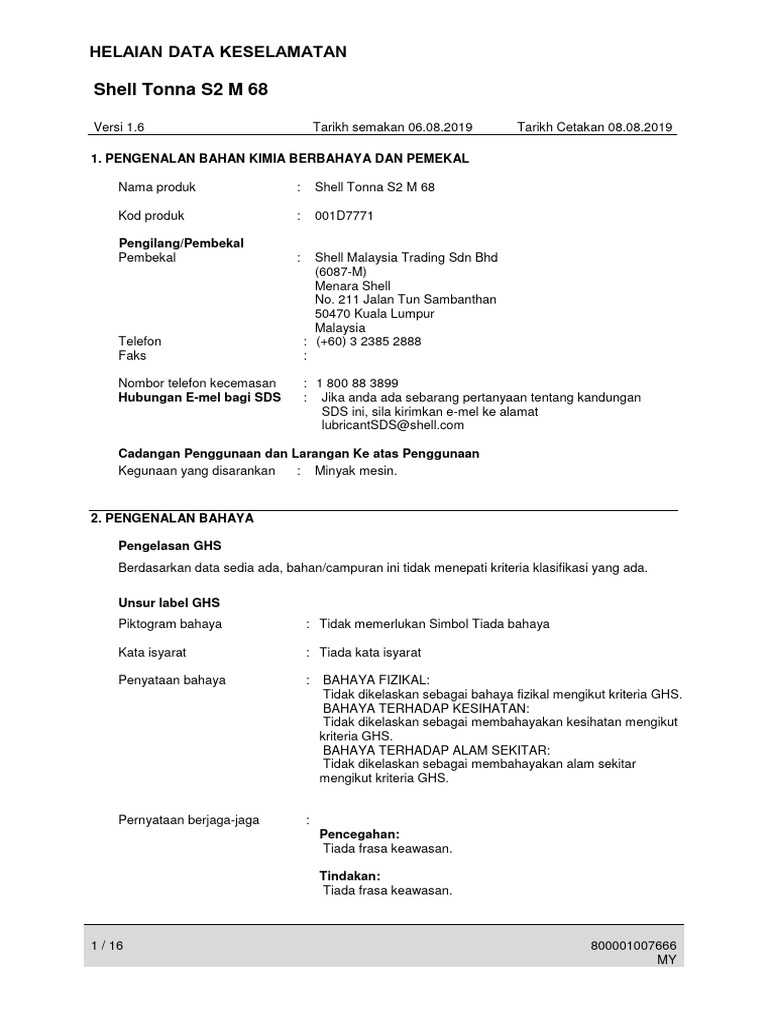 Sds Shell Tonna s2 M 68 (BM) | PDF