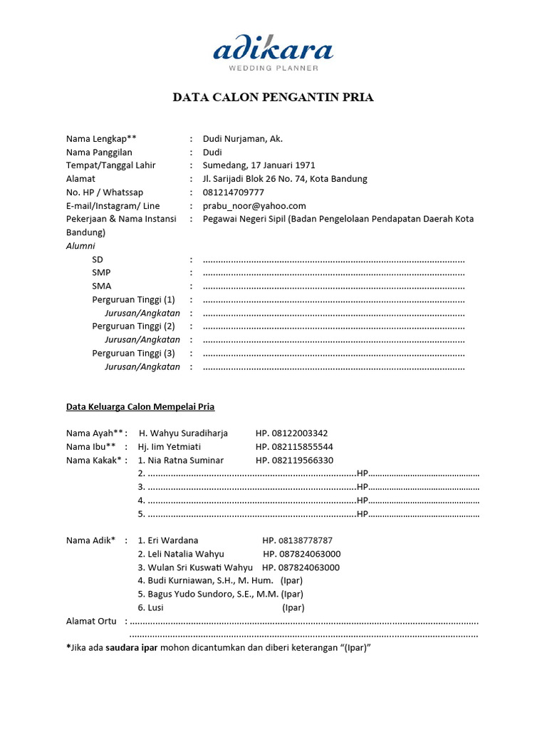 Data Pribadi Calon Pengantin Pria | PDF | Ilmu Sosial | Hukum