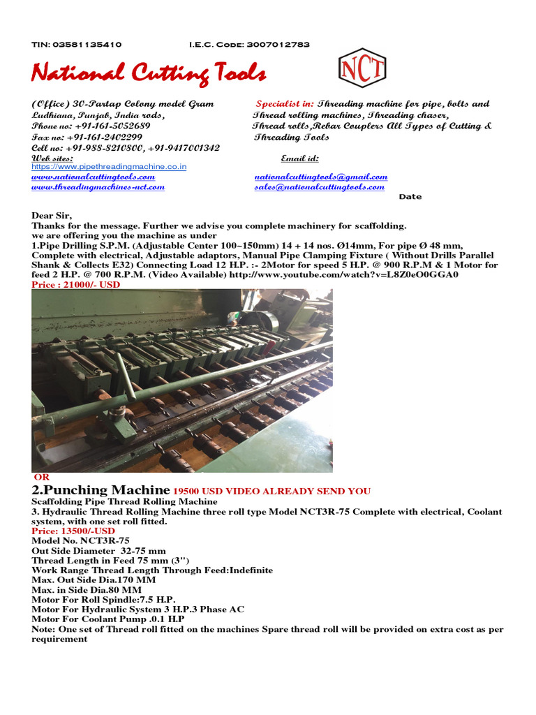 NATIONAL CUTTING TOOLS | PDF | Pipe (Fluid Conveyance) | Alternating Current