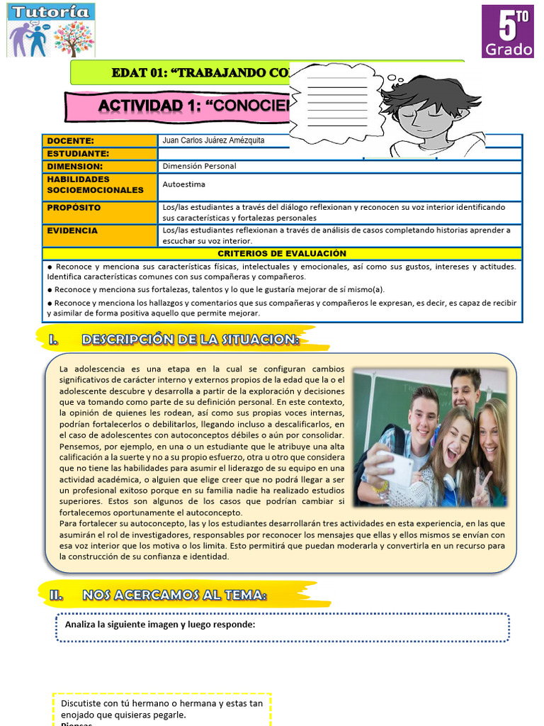 5° Tutoria Ficha de Actividad 1 2024 | PDF | Comportamiento | Aprendizaje