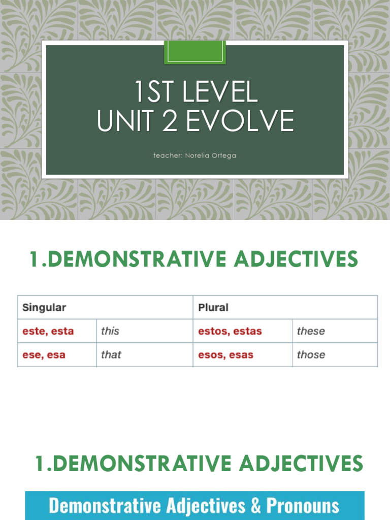 1ST LEVEL EVOLVE - UNIT 2 - SIMPLE PRESENT - DEMOSTRATIVE | PDF | Grammatical Number | Plural