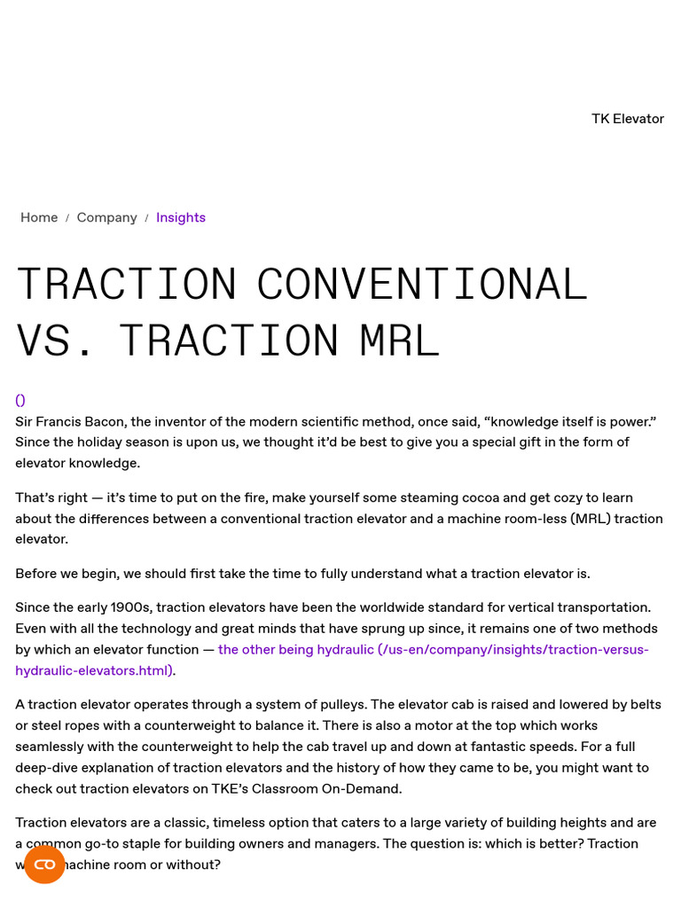 Traction Conventional vs. Traction MRL Elevators | PDF | Elevator ...