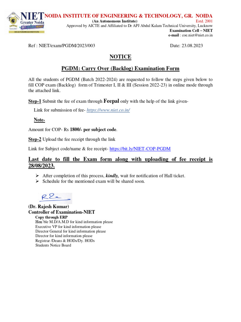 PGDM COP (Backlog) Form Open | PDF