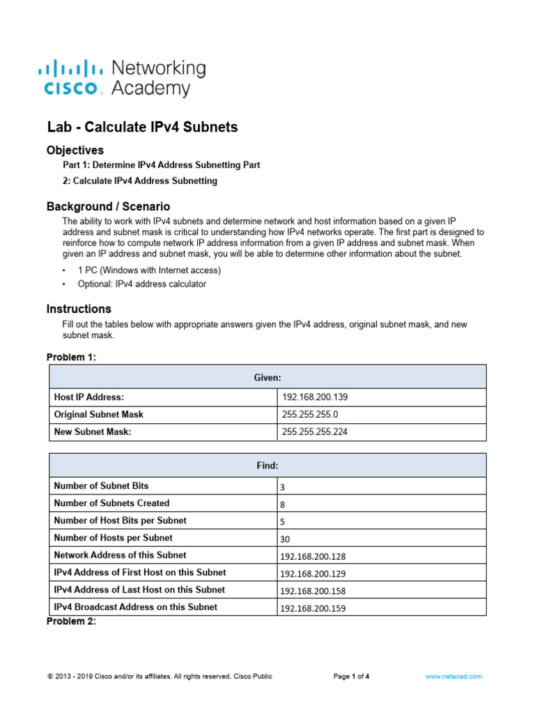 11.6.6 Lab - Calculate Ipv4 Subnets | PDF | Ip Address | Network Layer ... 11.6.6 Lab - Calculate Ipv4 Subnets | PDF | Ip Address | Network Layer ...