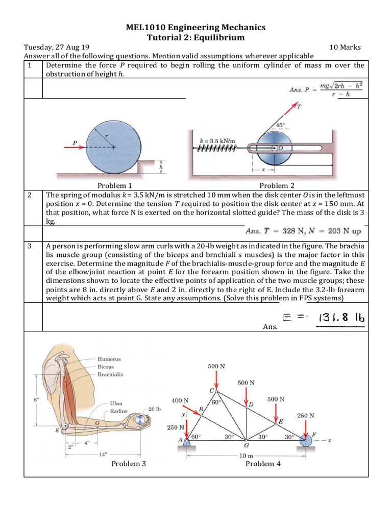 Tutorial 2 | PDF | Force | Applied And Interdisciplinary Physics