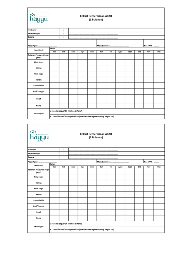 Ceklist Apar All Cabang | PDF
