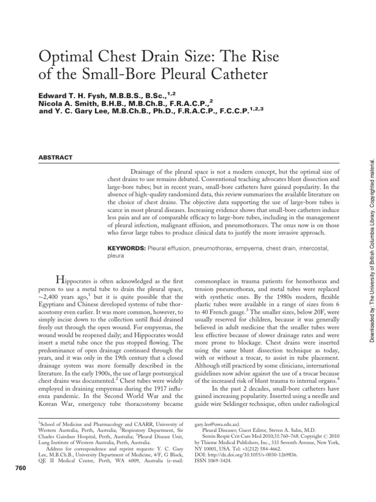 Optimal Chest Drain Size - The Rise of The Small-Bore Pleural Catheter ...