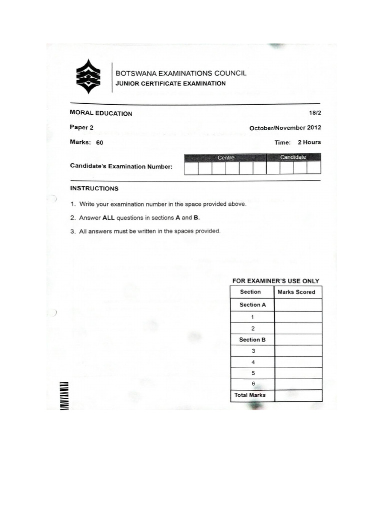 Moral Education Jce Exams | PDF