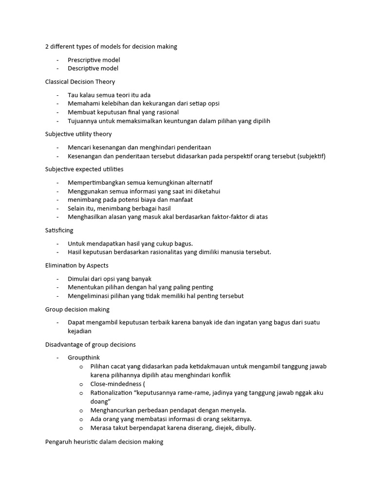 2 Different Types Of Models For Decision Making Pdf Rationality Cognition