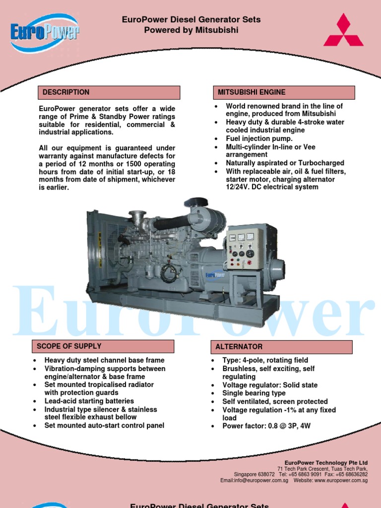 EuroPower Mitsubishi Generator Sets | PDF | Diesel Engine | Engines
